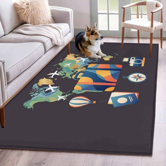 Area Rugs for Living Room Bedroom, Travel Adventure 4'x6' Rug Washable ...