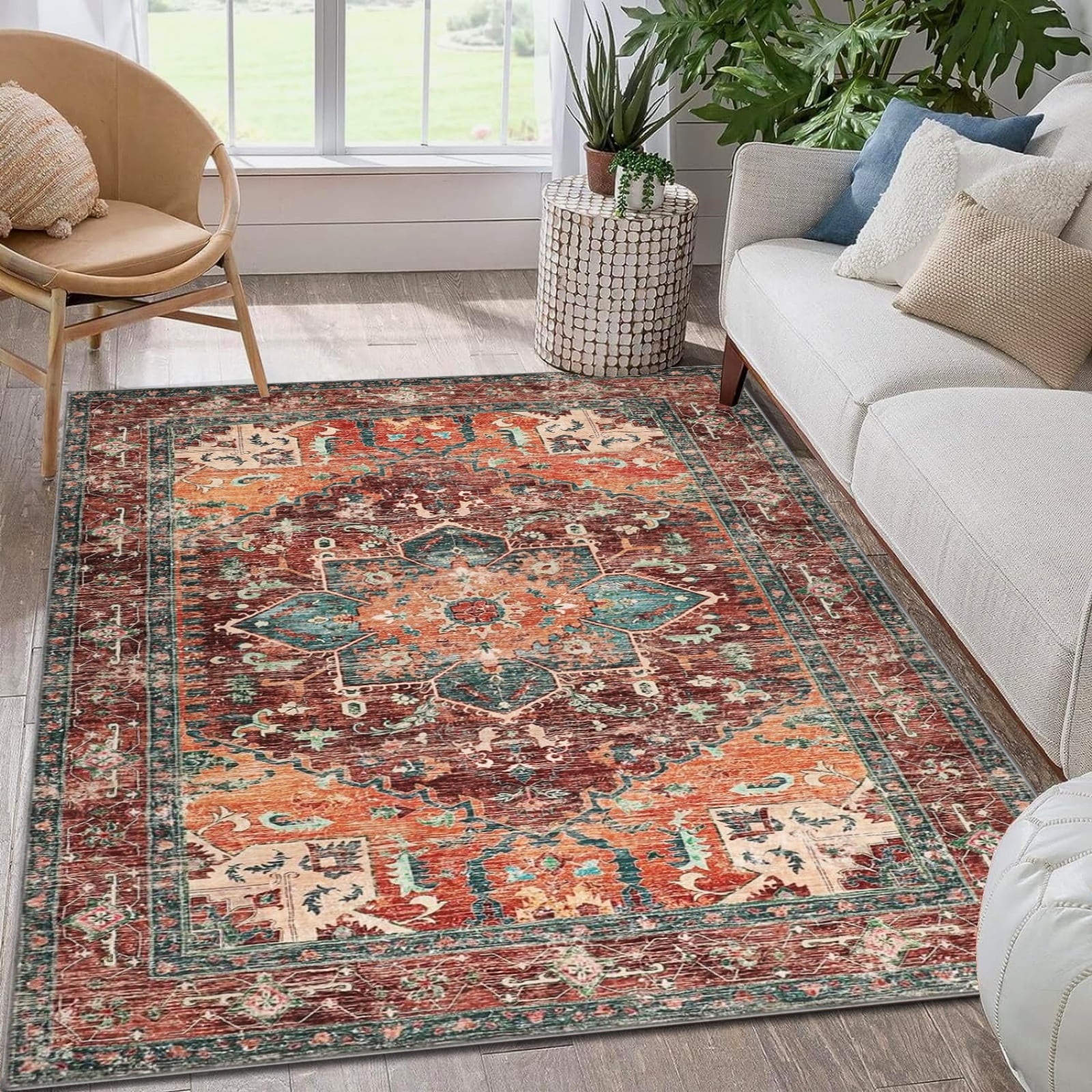 Yamaziot 3x5 Ft Washable Vintage Boho Area Rug, Non-Slip Faux Wool ...