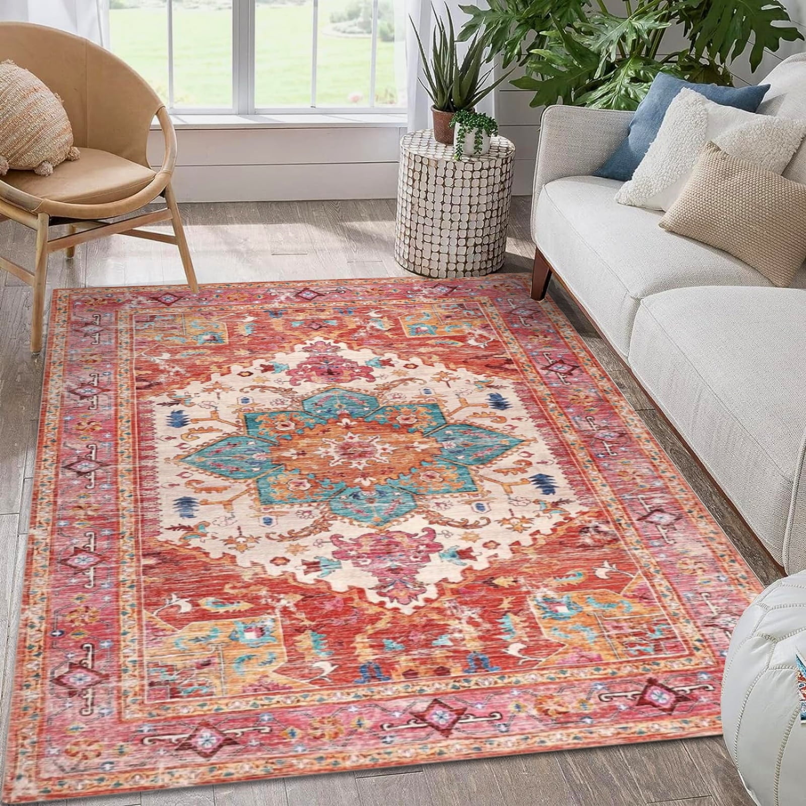 Yamaziot 3x5 Ft Washable Vintage Boho Area Rug, Non-Slip, Faux Wool ...