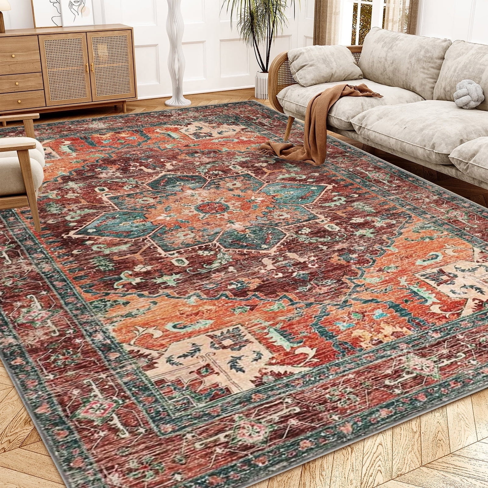 Area Rugs for Living Room Bedroom, Yamaziot 5'x7' Washable Rug Vintage ...