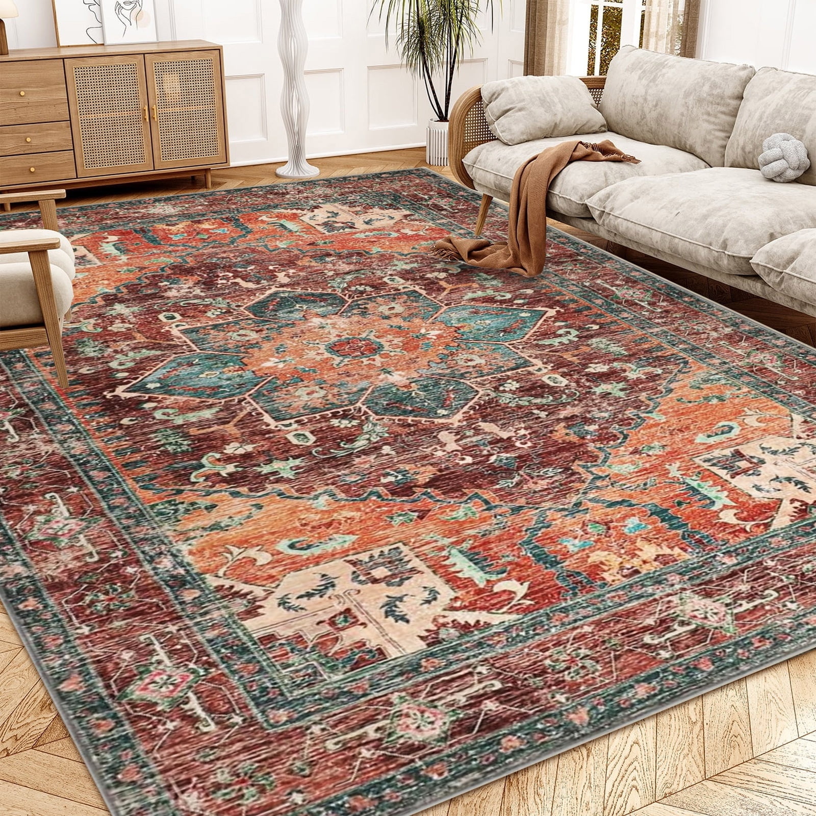 Area Rugs for Living Room Bedroom, Yamaziot 5'x7' Washable Rug Vintage ...