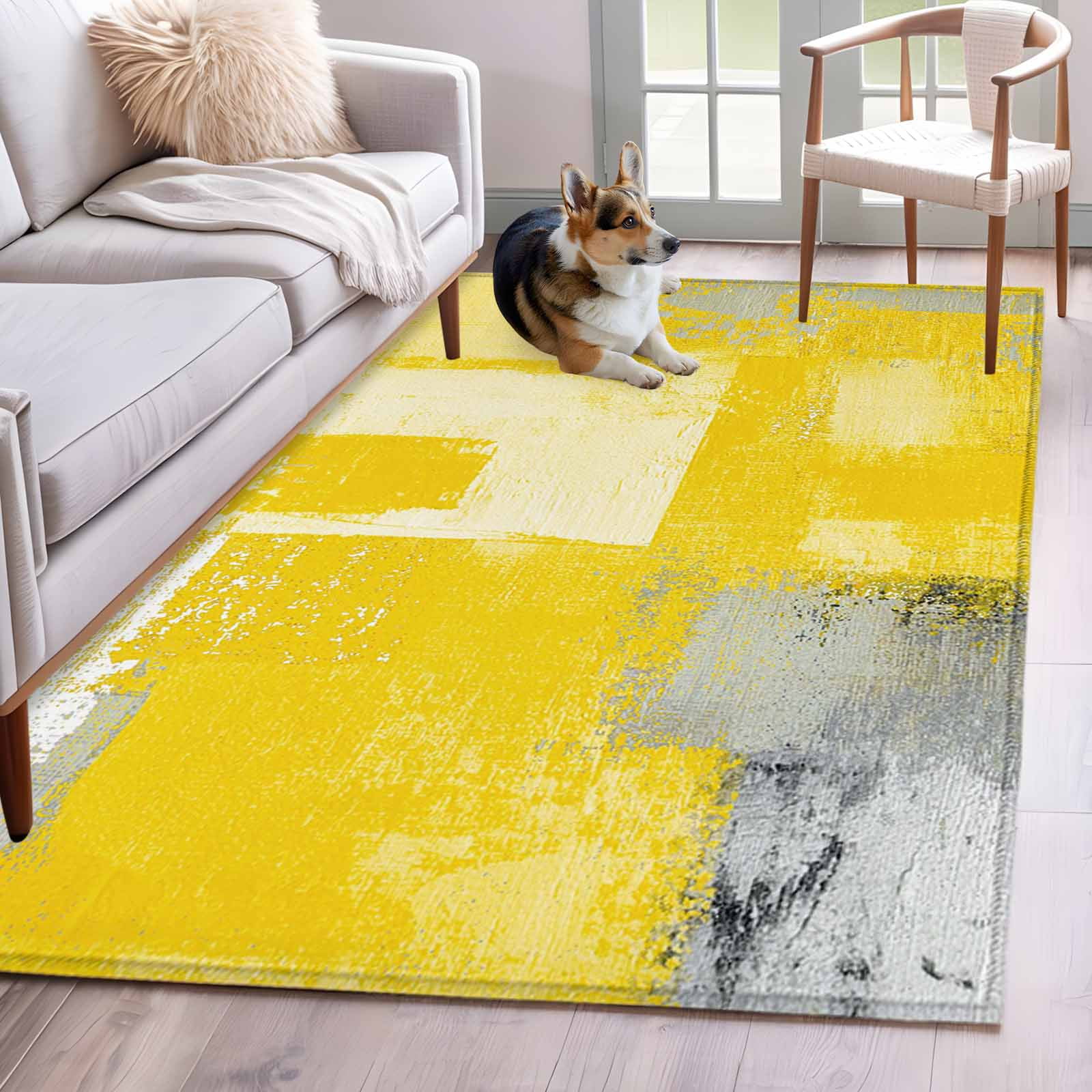 Area Rugs for Living Room Bedroom, Yellow Grey 4'x6' Rug Washable ...