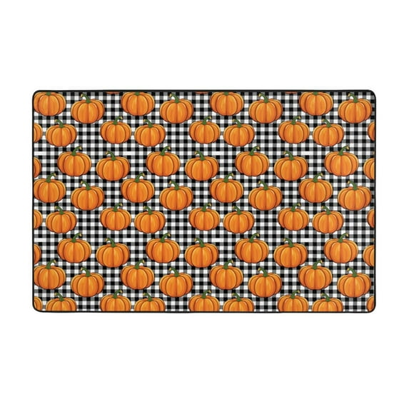 Area Rugs For Living Room Decor - Autumn Orange Pumpkins Plaid Anti Slip Throw Washable Rugs 3x5 ...