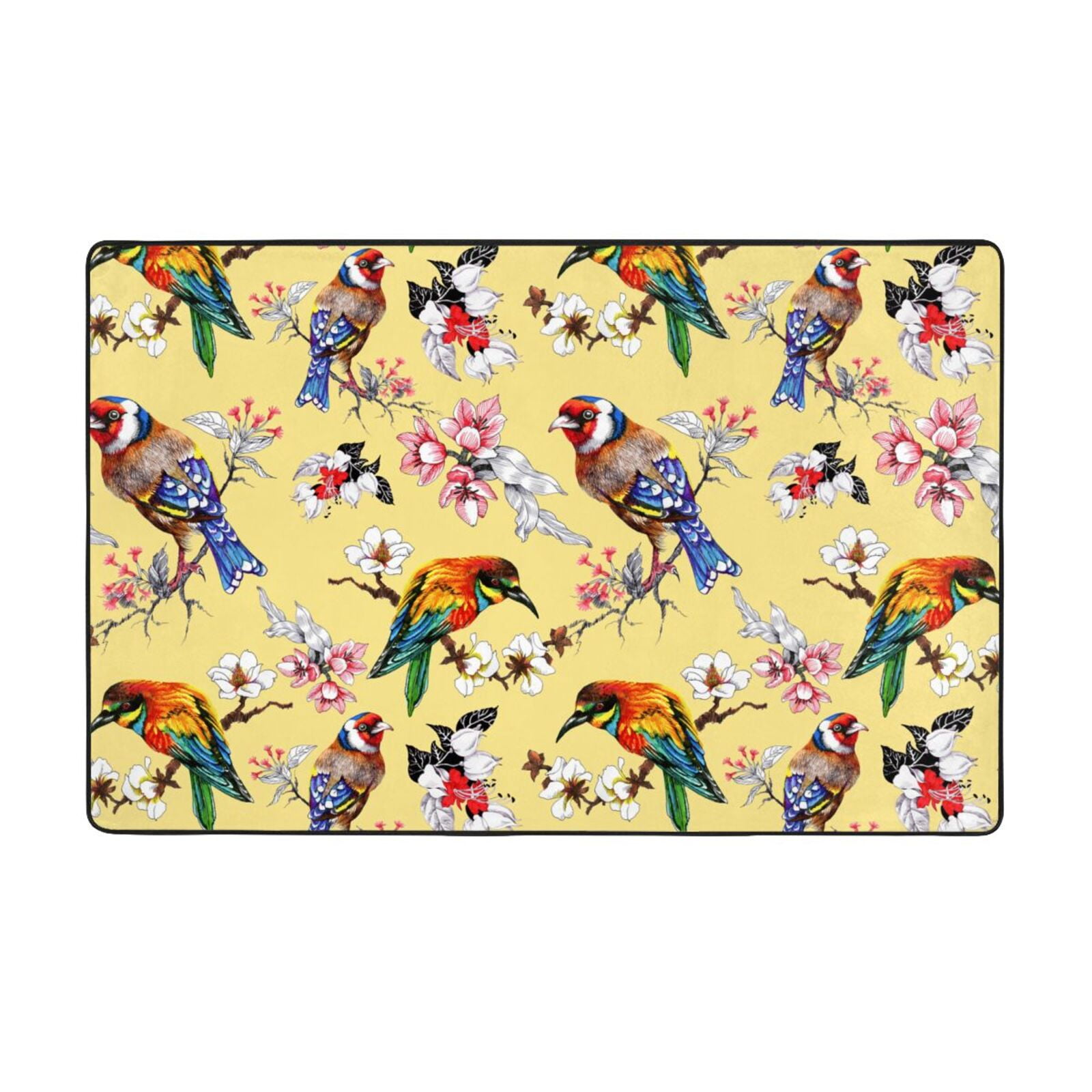 Area Rugs For Living Room Decor - Bright Birds Flowers Anti Slip Throw ...
