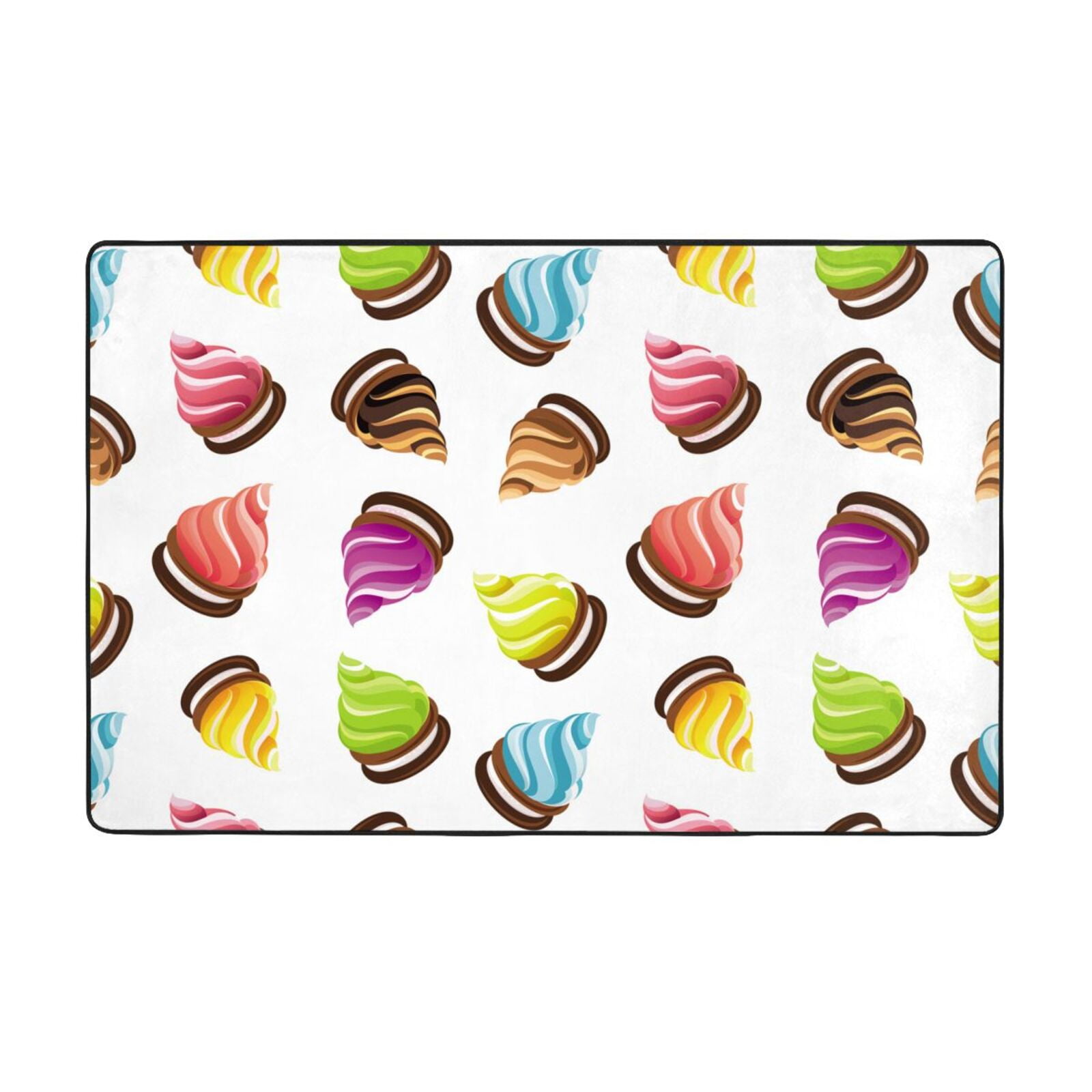 Area Rugs For Living Room Decor - Colourful Ice Cream Print White Anti ...