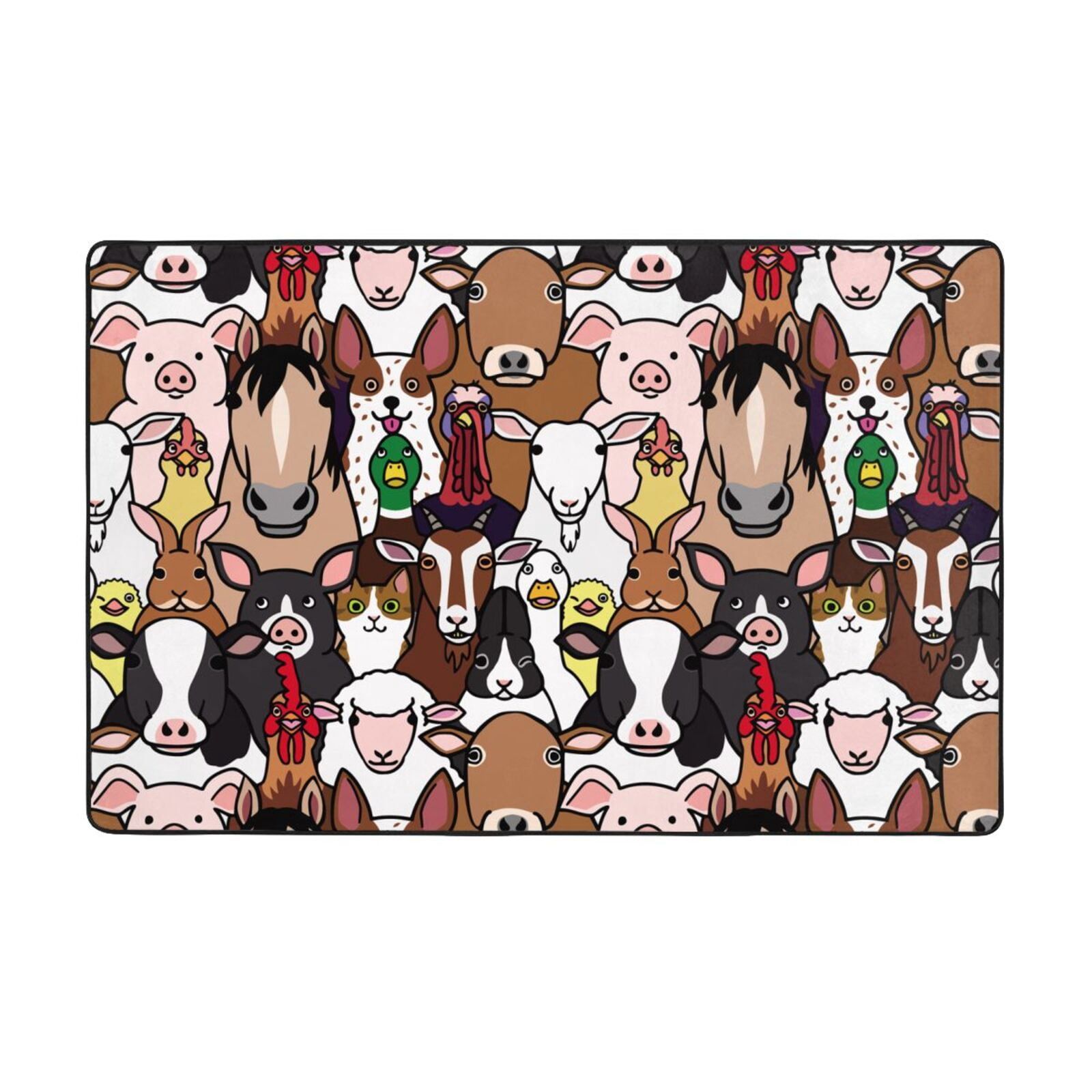Area Rugs For Living Room Decor - Funny Farm Pig Cow Cat Face Anti Slip ...