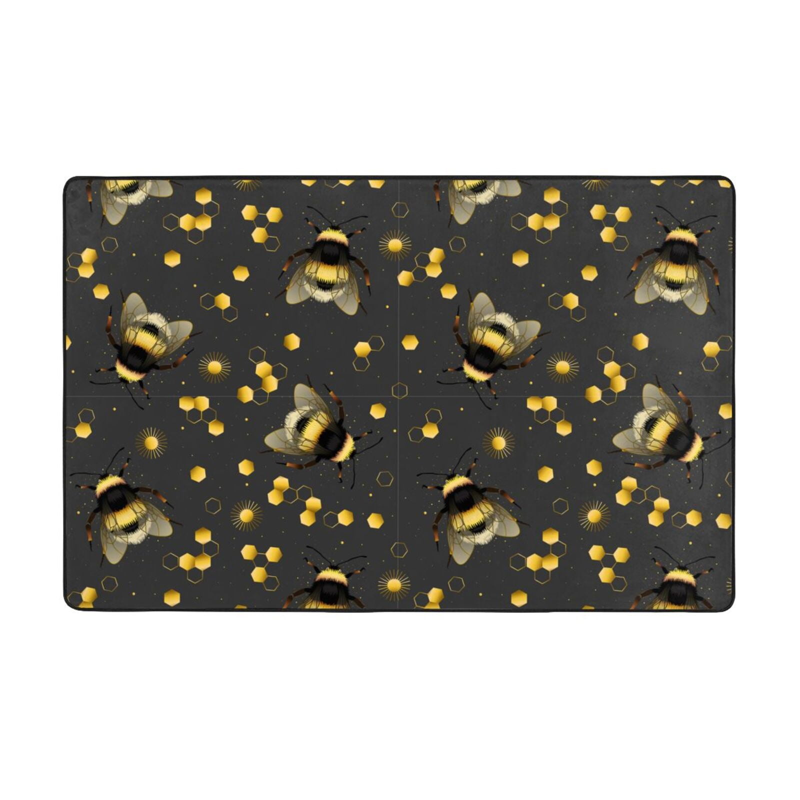 Area Rugs For Living Room Decor - Gold Bees Gray Cool Black Anti Slip ...