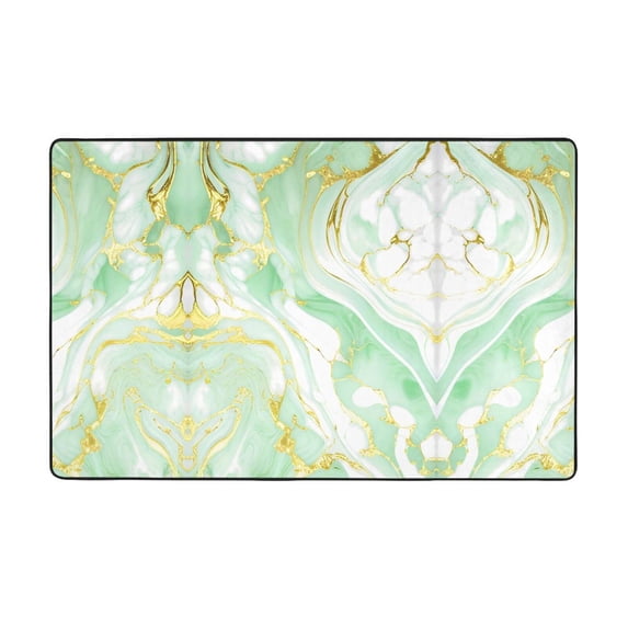Area Rugs For Living Room Decor - Green And Gold Abstract Marble Anti ...