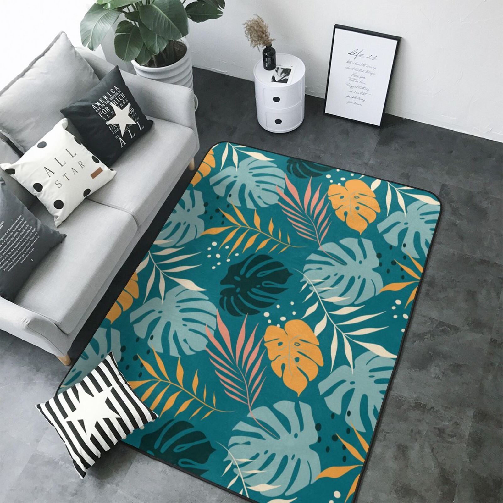 Area Rugs For Living Room Decor - Hawaiian Style Cyan Blue Anti Slip ...