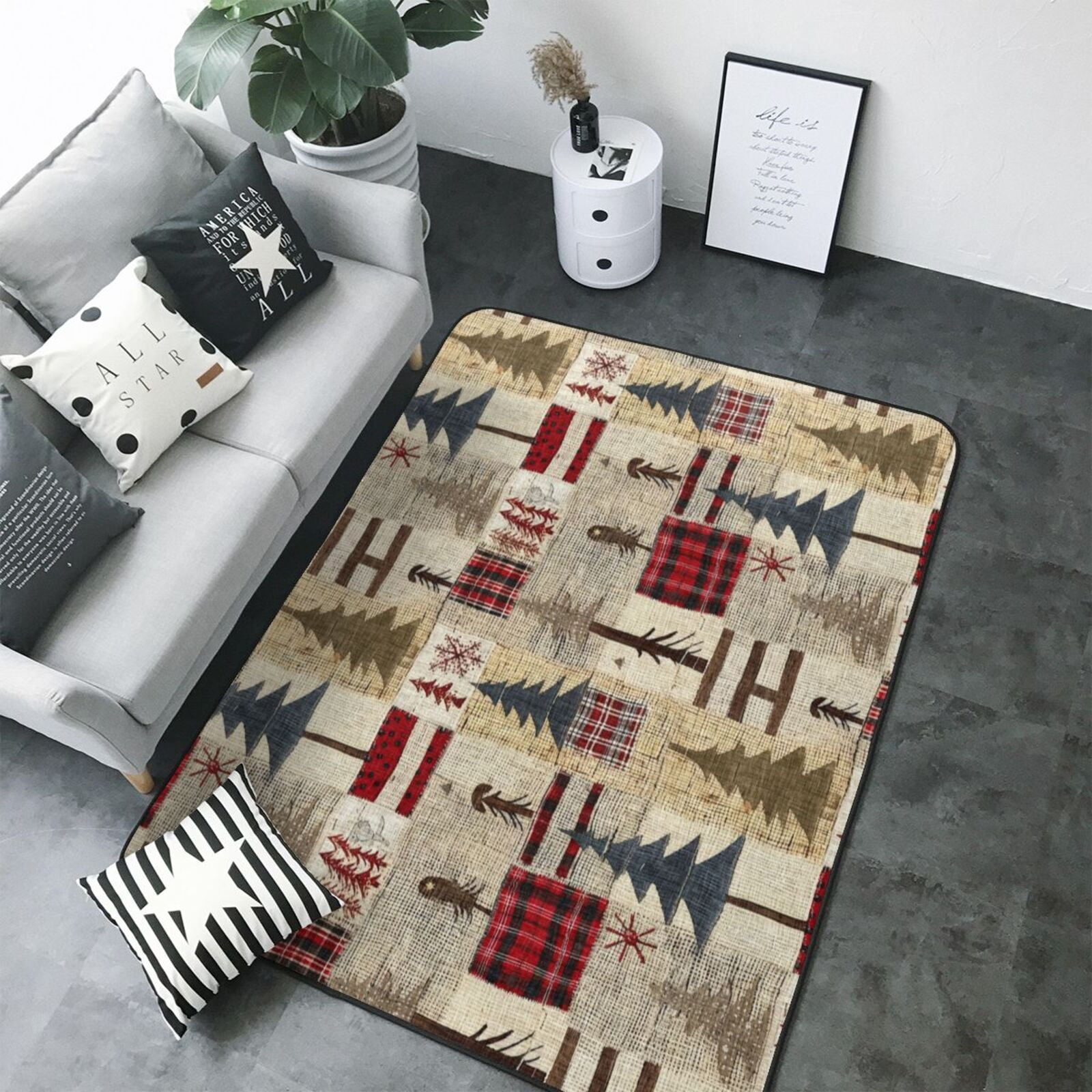 Area Rugs For Living Room Decor - Rustic Plaid Forest Lodge Soft Anti ...