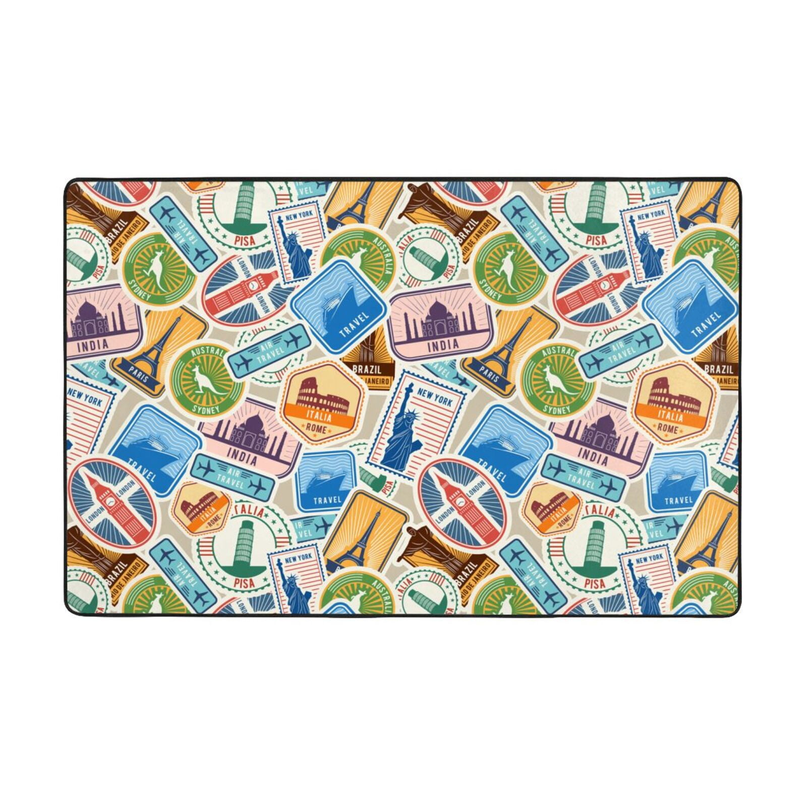 Area Rugs For Living Room Decor - Stamp Pattern World Anti Slip Throw ...