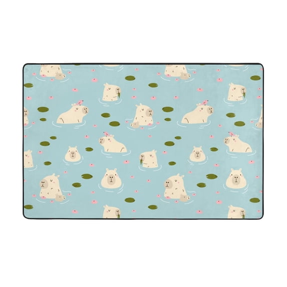 Area Rugs For Living Room Decor - Swim Capybaras Bird Anti Slip Throw ...