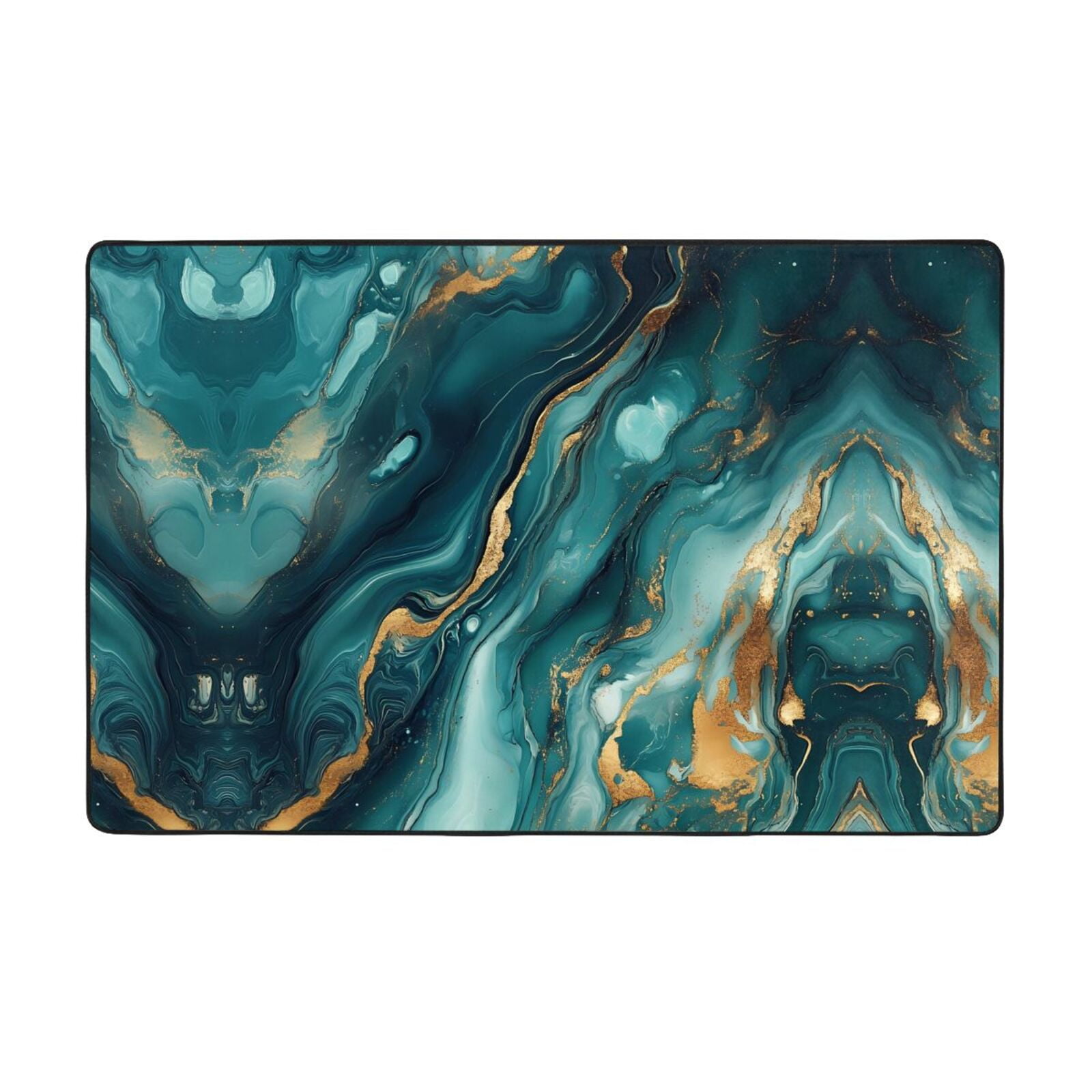Area Rugs For Living Room Decor - Teal Gold Marble Swirls Anti Slip ...