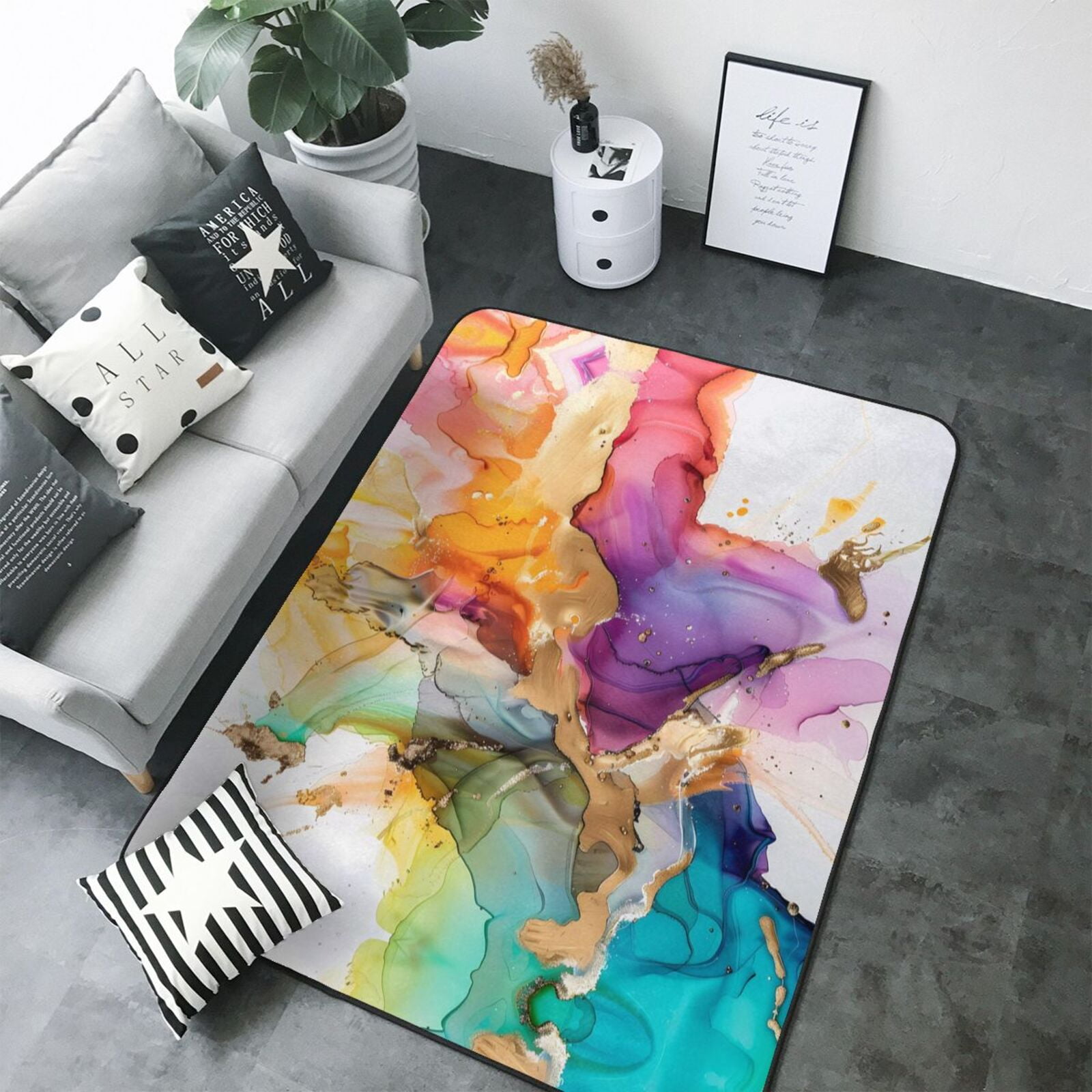 Area Rugs For Living Room Decor - Vibrant Abstract Color Splash Soft ...