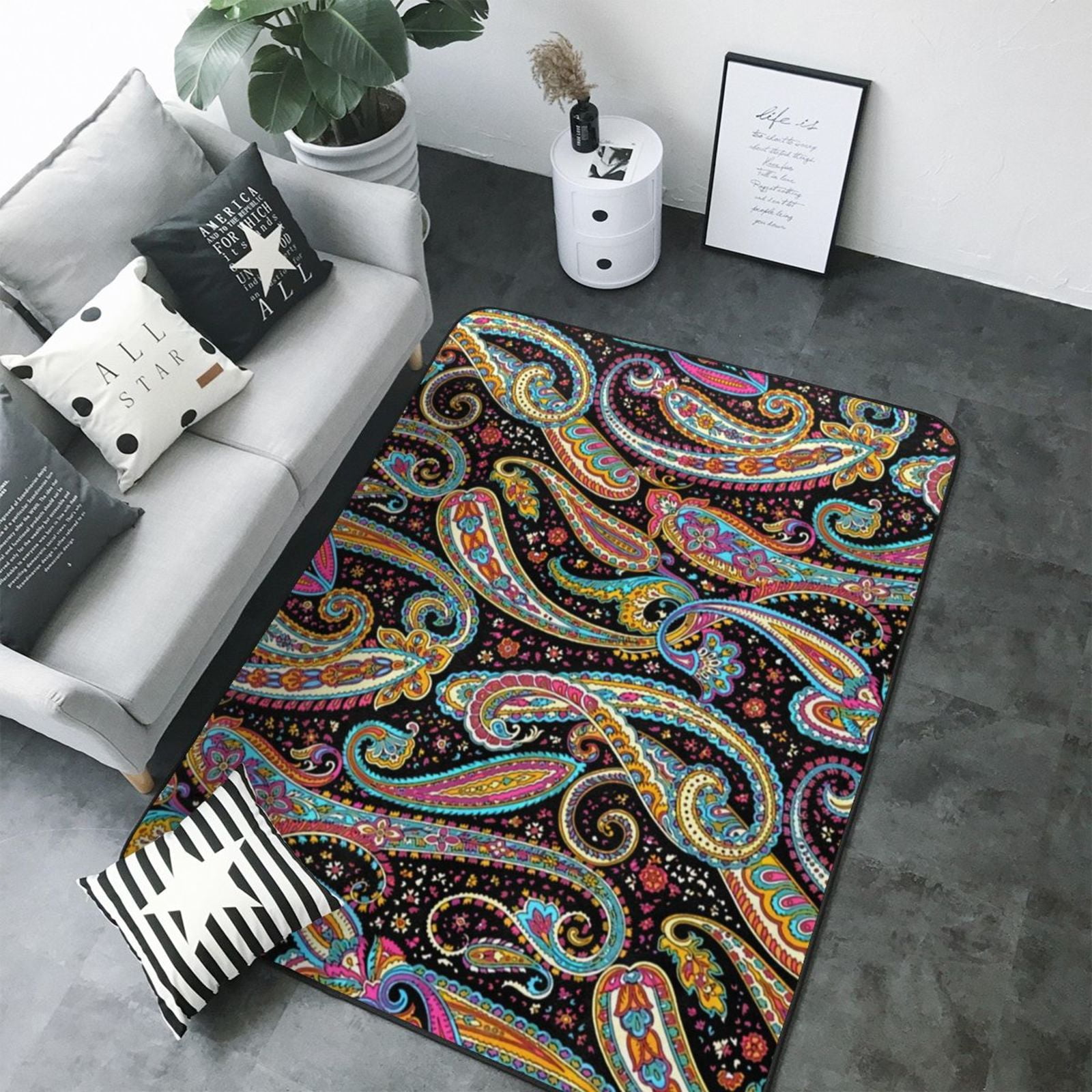 Area Rugs For Living Room Decor - Watercolor Romantic Paisley Soft Anti ...