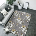 Area Rugs For Living Room Decor - White Flowers Hummingbird Gray Anti ...