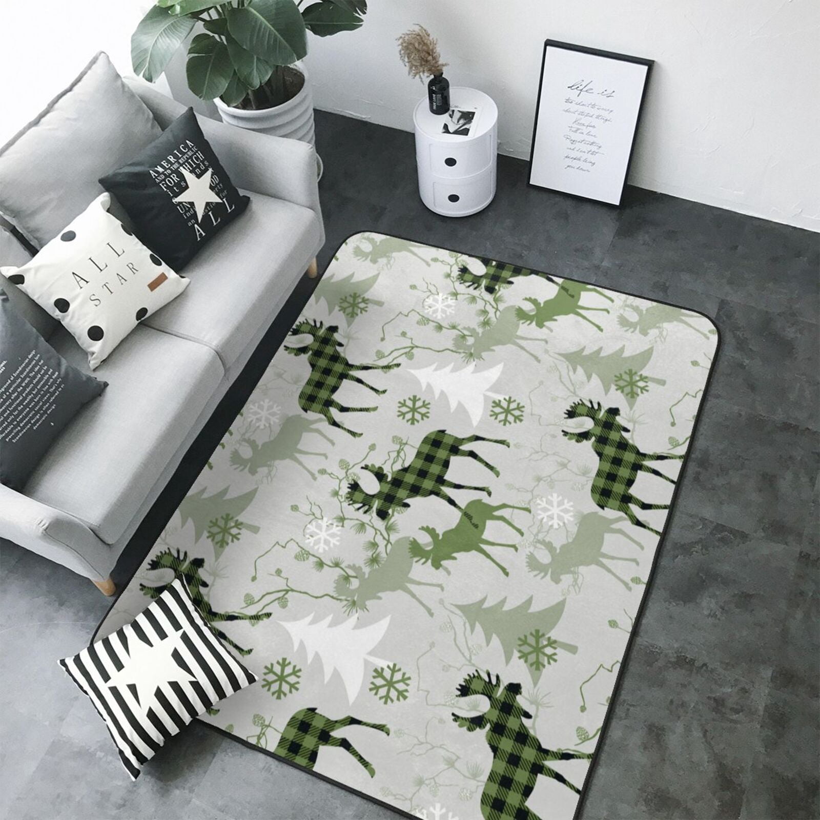 Area Rugs For Living Room Decor - green plaid Moose tree Soft Anti Slip ...