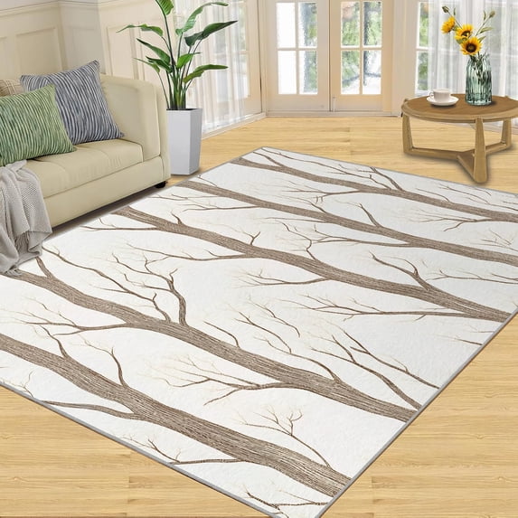 Area Rugs for Living Room, Gray Brown Washable Rug Simple Branches ...