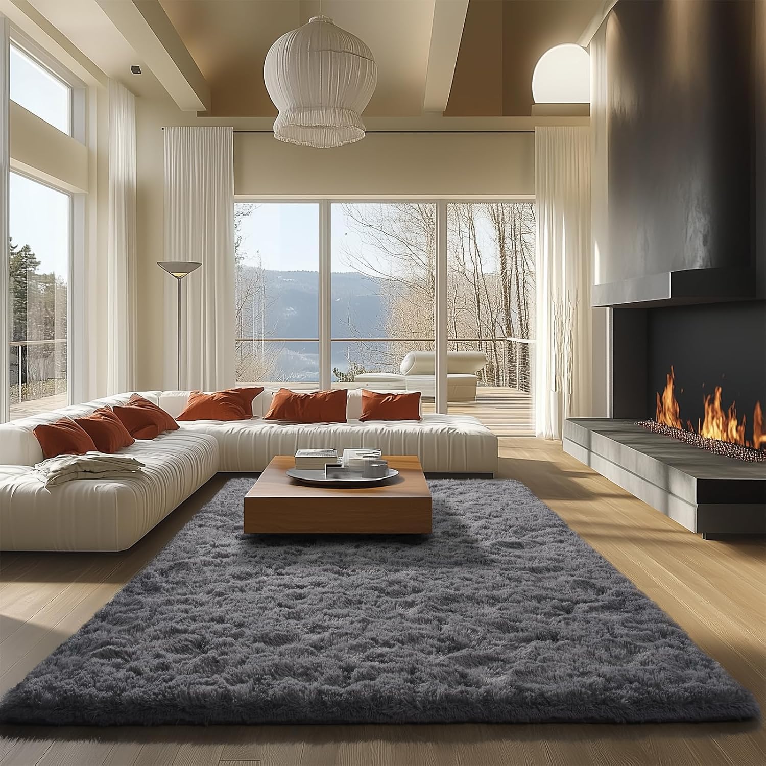 Area Rugs for Living Room Grey Rugs for Bedroom 8x10 Carpet Fluffy ...