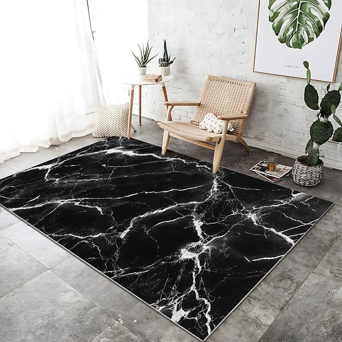 Area Rugs For Living Room, Marble Black And White Texture Large Soft ...