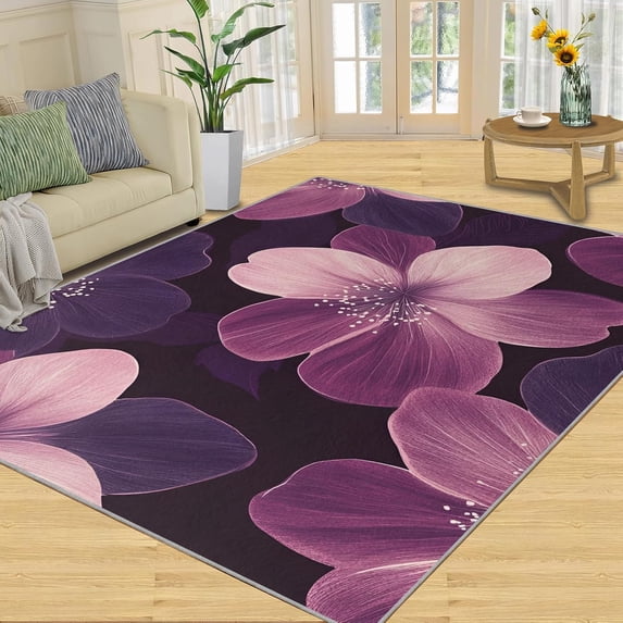 Area Rugs for Living Room Purple Flower Intricate Petal Design Washable ...