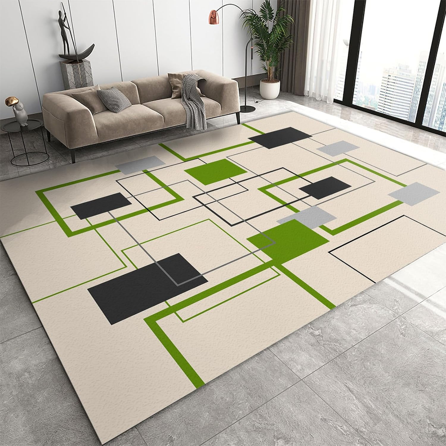Area Rugs Living Room Rug, Green Grid Geometric Creative Stitching ...