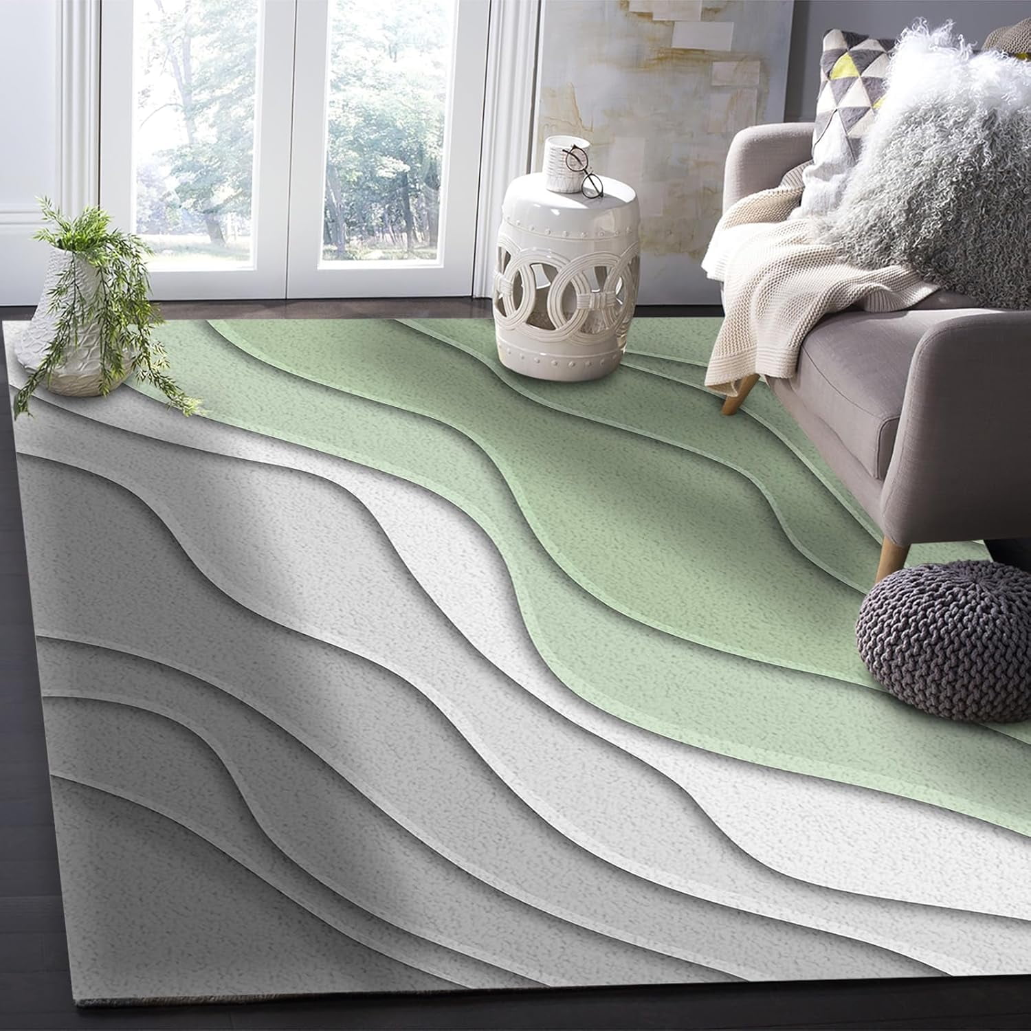 Area Rugs Living Room Rug Modern Sage Green Grey Gradient Washable Soft ...