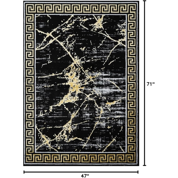 Area Rugs Marble 4x5 Black Gold Carpet Modern Abstract Rug Living Room ...