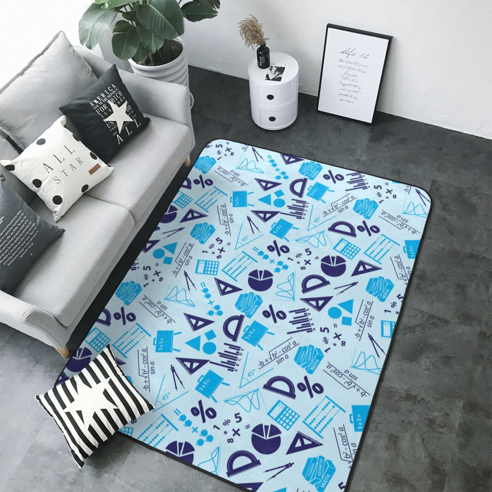 Area Rugs, Math Print ruler blue Washable Large Rugs for Living Room ...