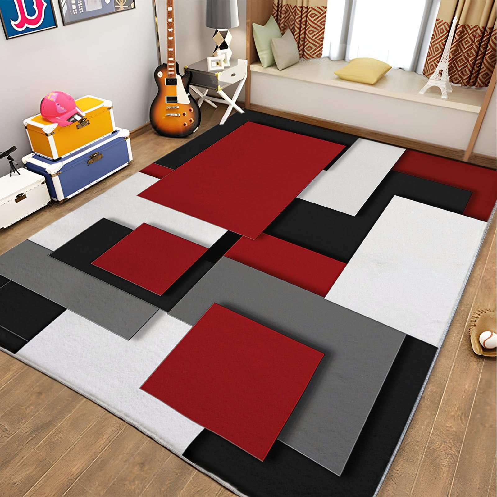 Area Rugs, Minimalist Geometric Squares Rug Home Modern Carpet ...