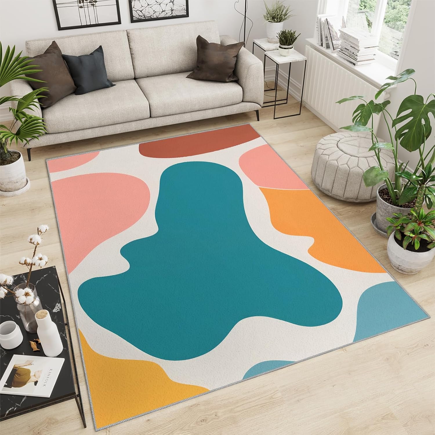 Area Rugs Modern Abstract Color Shapes Bedroom Rug, Colorful Irregular ...
