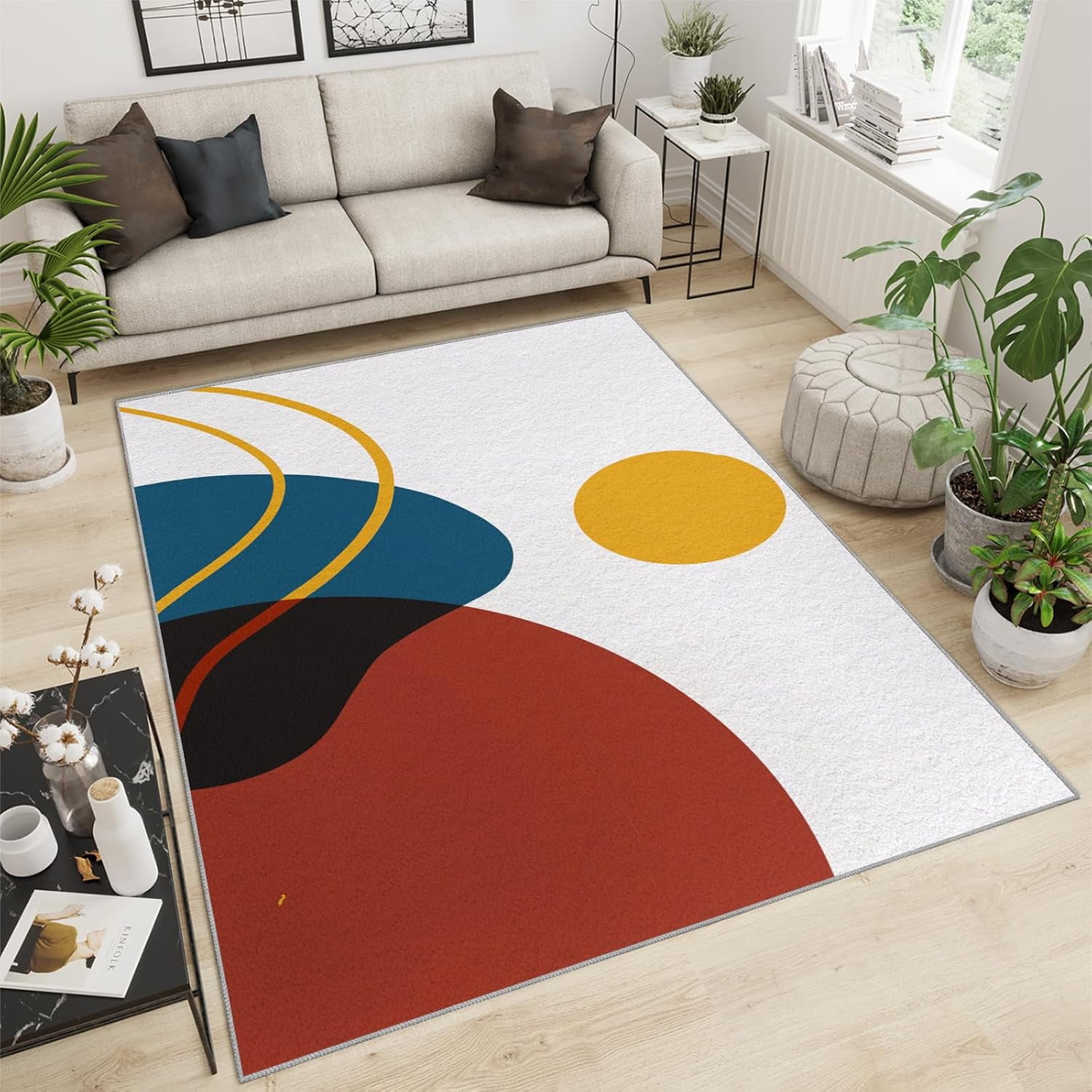 Area Rugs Nordic Medieval Color Simple, Geometric Abstract Sun Rainbow ...