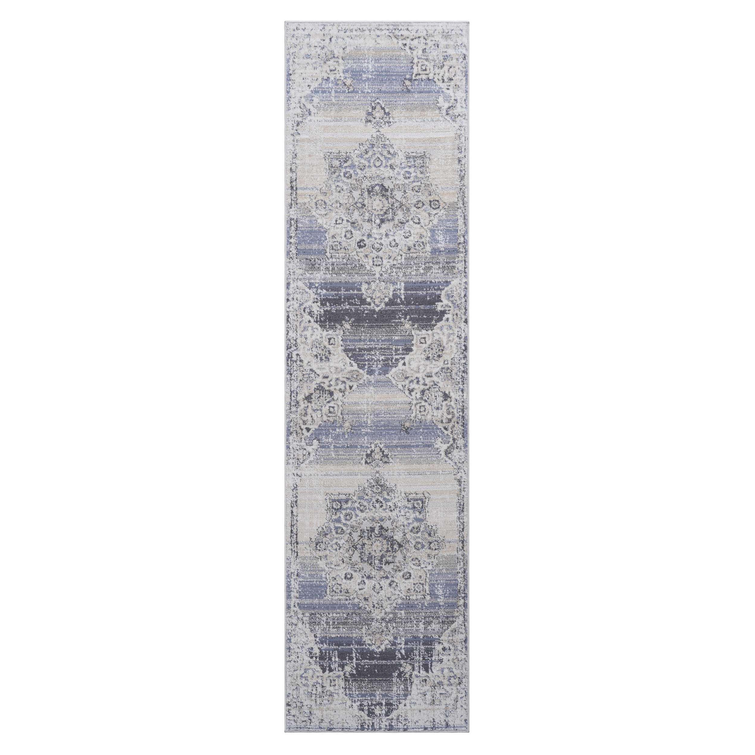Area Rugs PAYAS Collection 2X8 Cream / Blue / Medallion Runner Rug ...