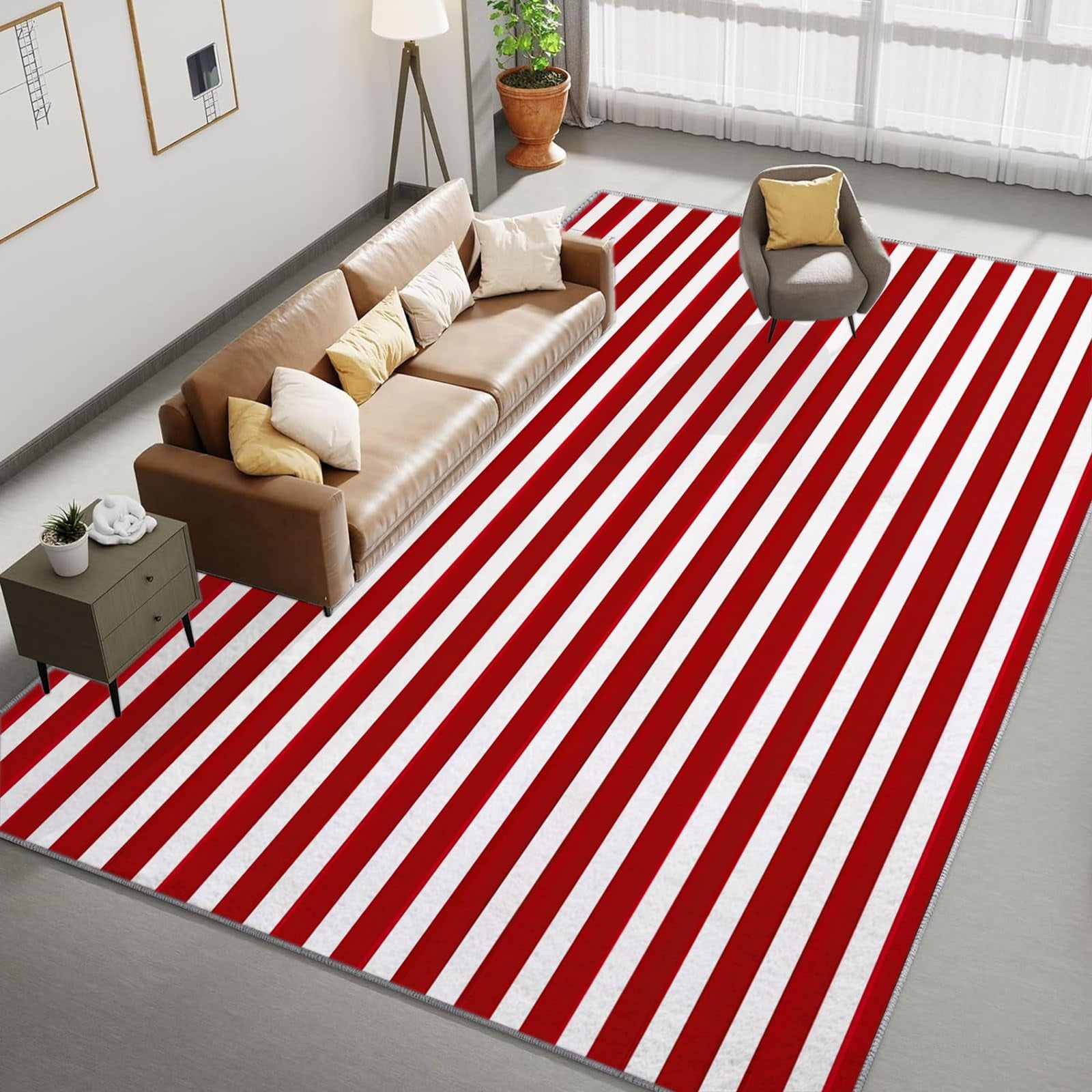 Area Rugs, Red And White Striped Texture Rug Home Modern Carpet, Red ...