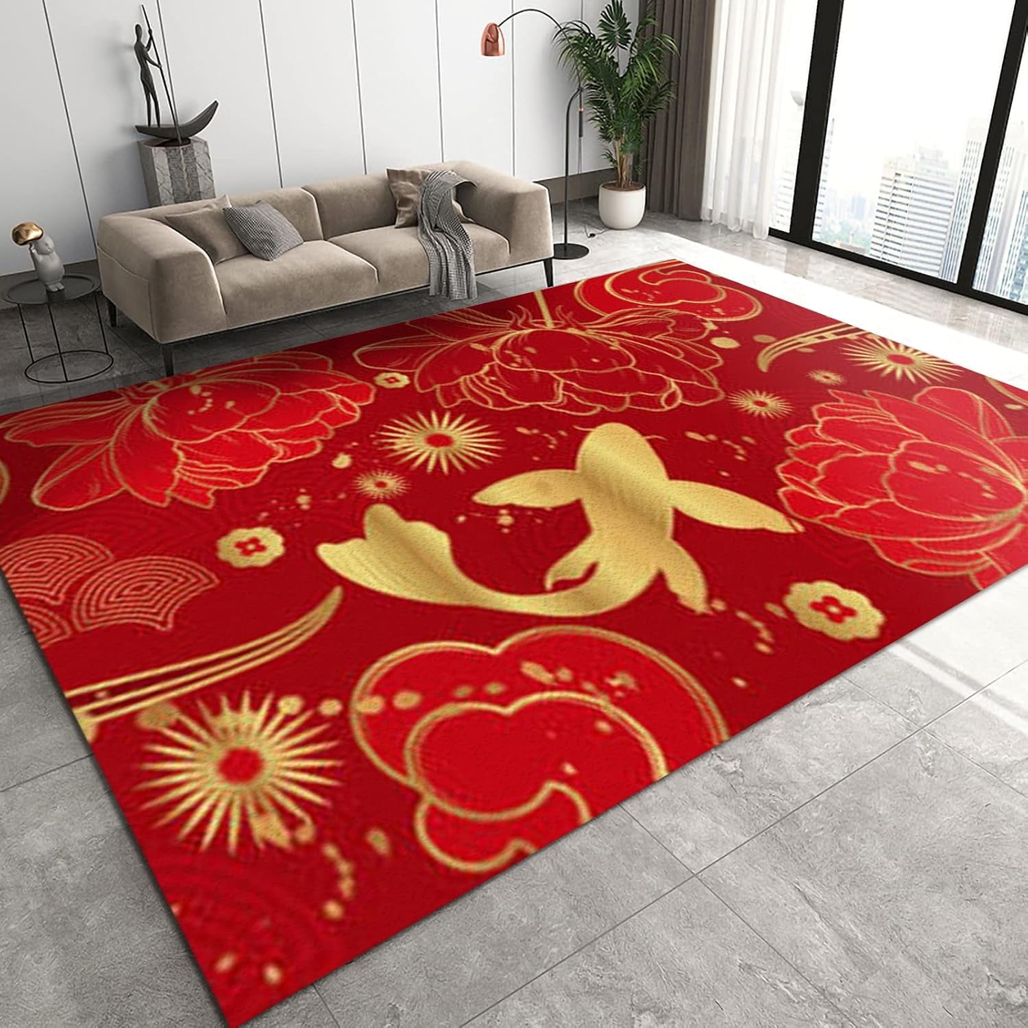 Area Rugs of Red Flowers, Golden Carp Carpet, Apartment Carpet Pattern ...
