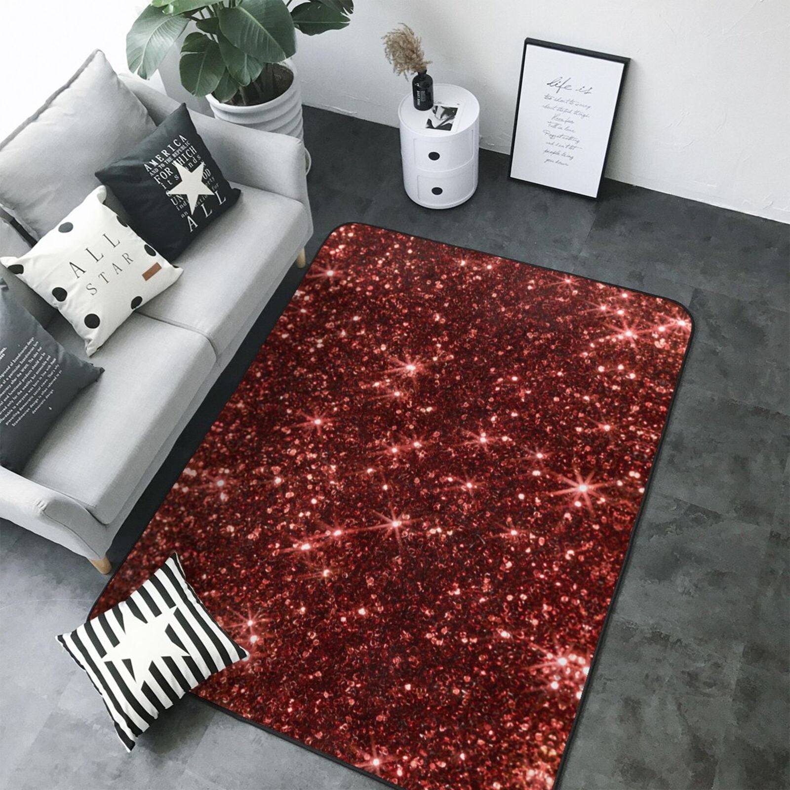 Area Rugs, Red Glitter Texture Washable Large Rugs for Living Room ...