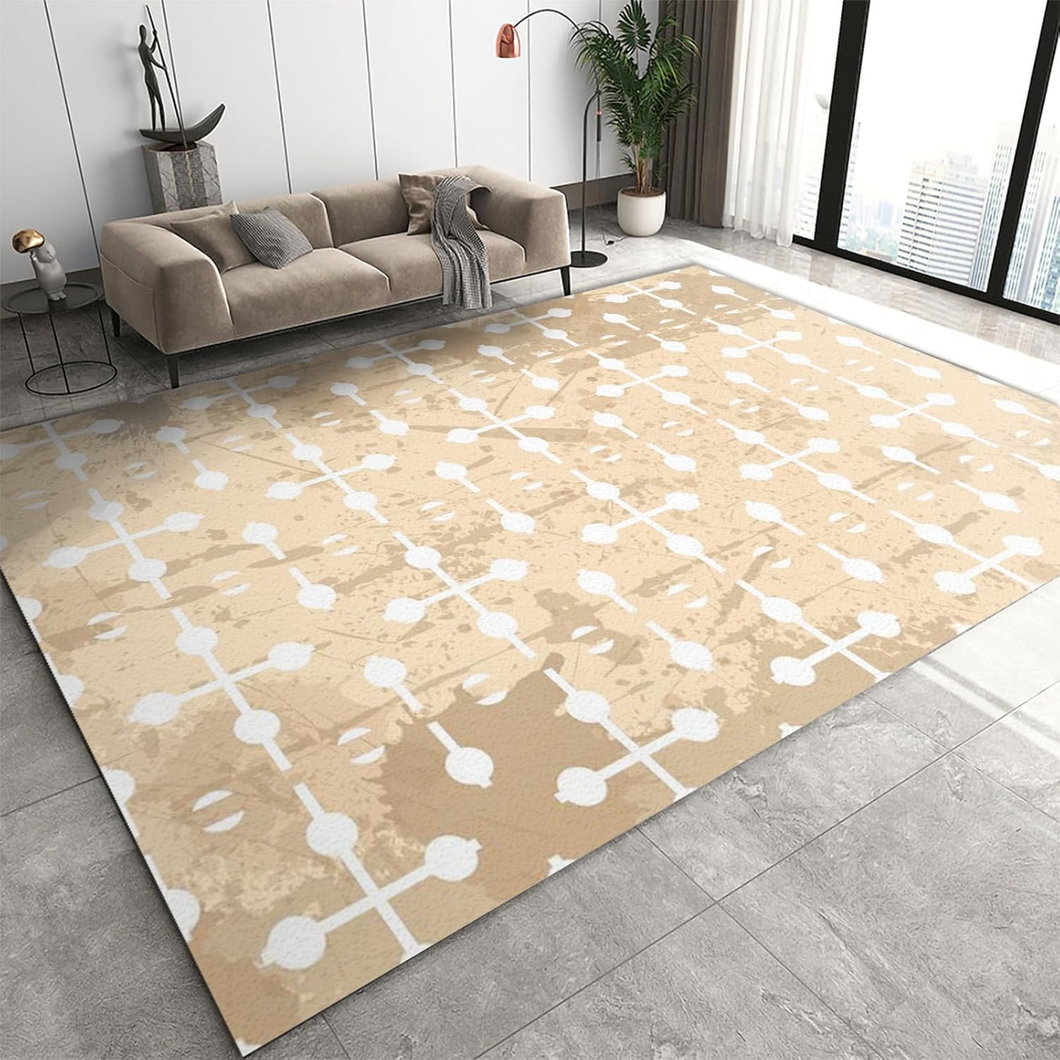 Area Rugs Retro Style Geometry Bedroom Rug, Simple Beige Abstract Art ...