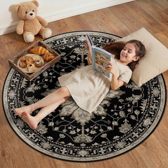 Area Rugs Round 4ft Washable Non-slip Flvintdimedallion Carpet For ...