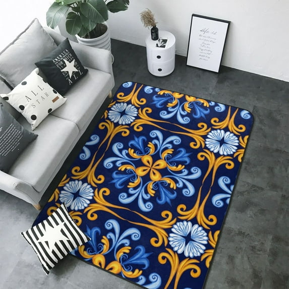 Area Rugs, Sicilian blue pattern Moroccan style Washable Large Rugs for ...