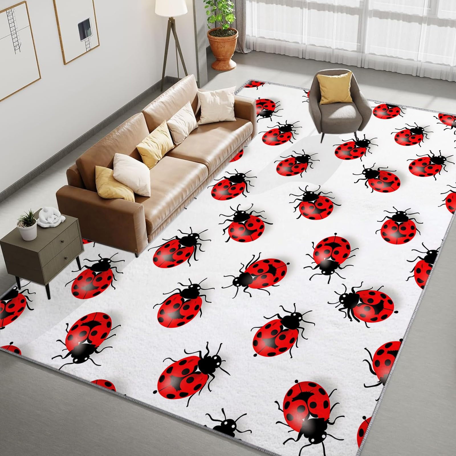 Area Rugs, Simple Insect Ladybug Rug Home Modern Carpet, Cartoon Simple ...