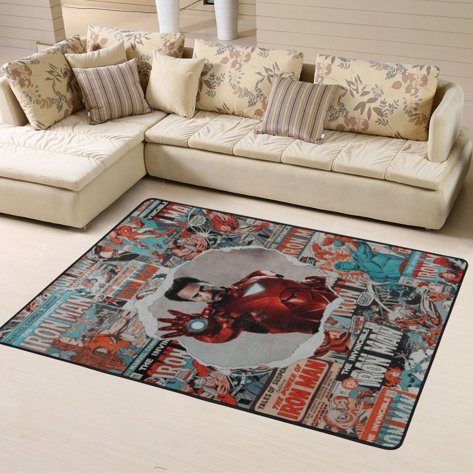 Area Rugs Soft Non-Slip Floor Mats Iron Man Carpets Doormat for Living ...