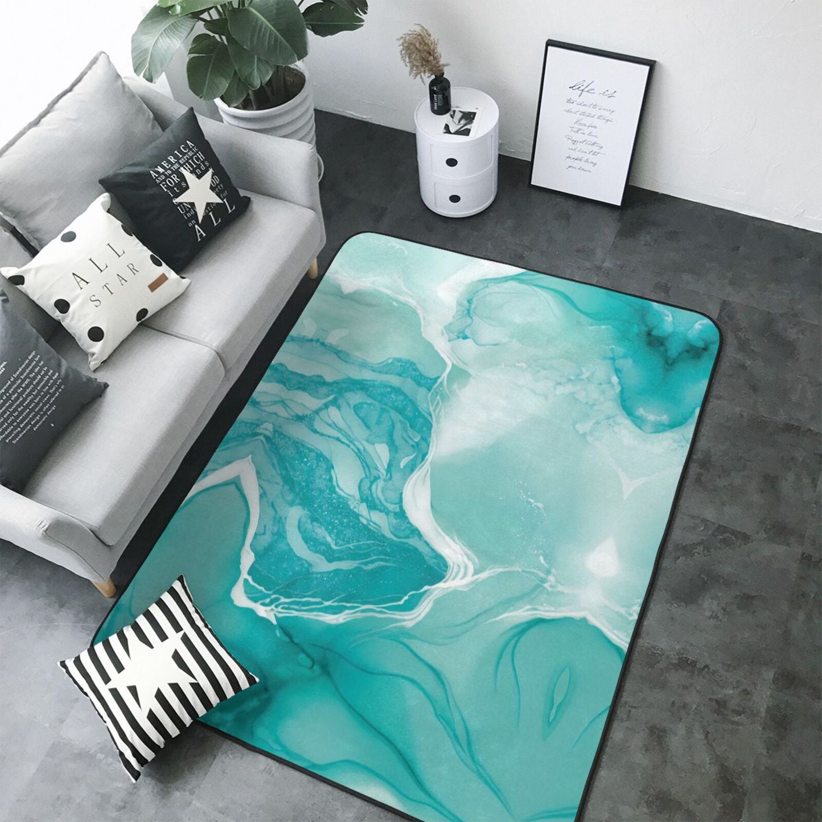 Area Rugs, Teal Turquoise 1 Washable Large Rugs for Living Room Bedroom ...