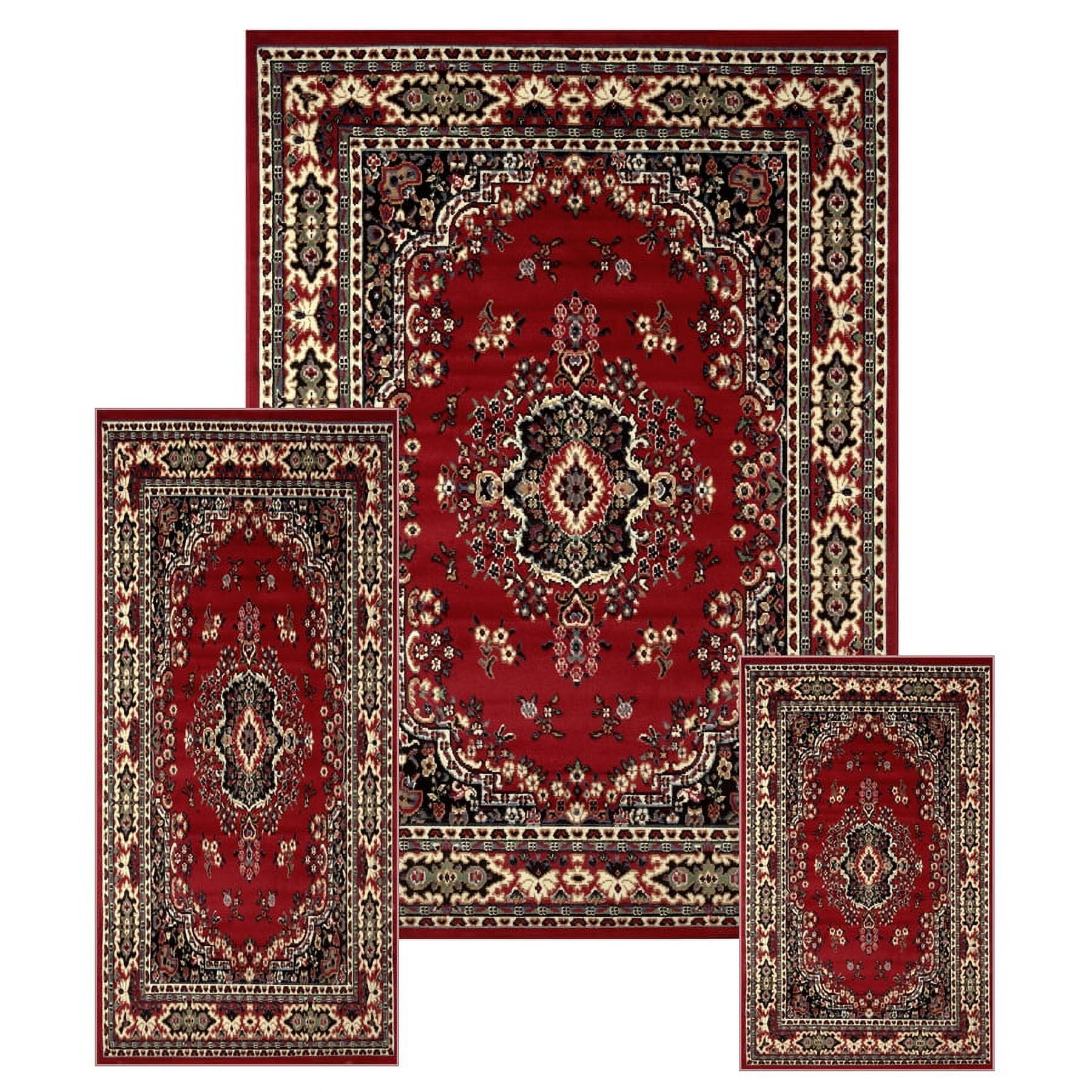 3PC Red Traditional Persian Oriental Rug Set - Area Rug, Runner, Accent ...