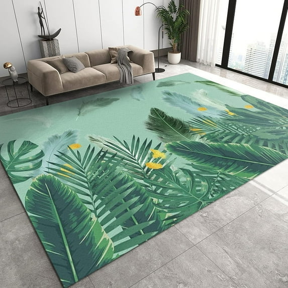Area Rugs of Tropical Green Leaves, Carpet of Feather Plants, Bedroom ...