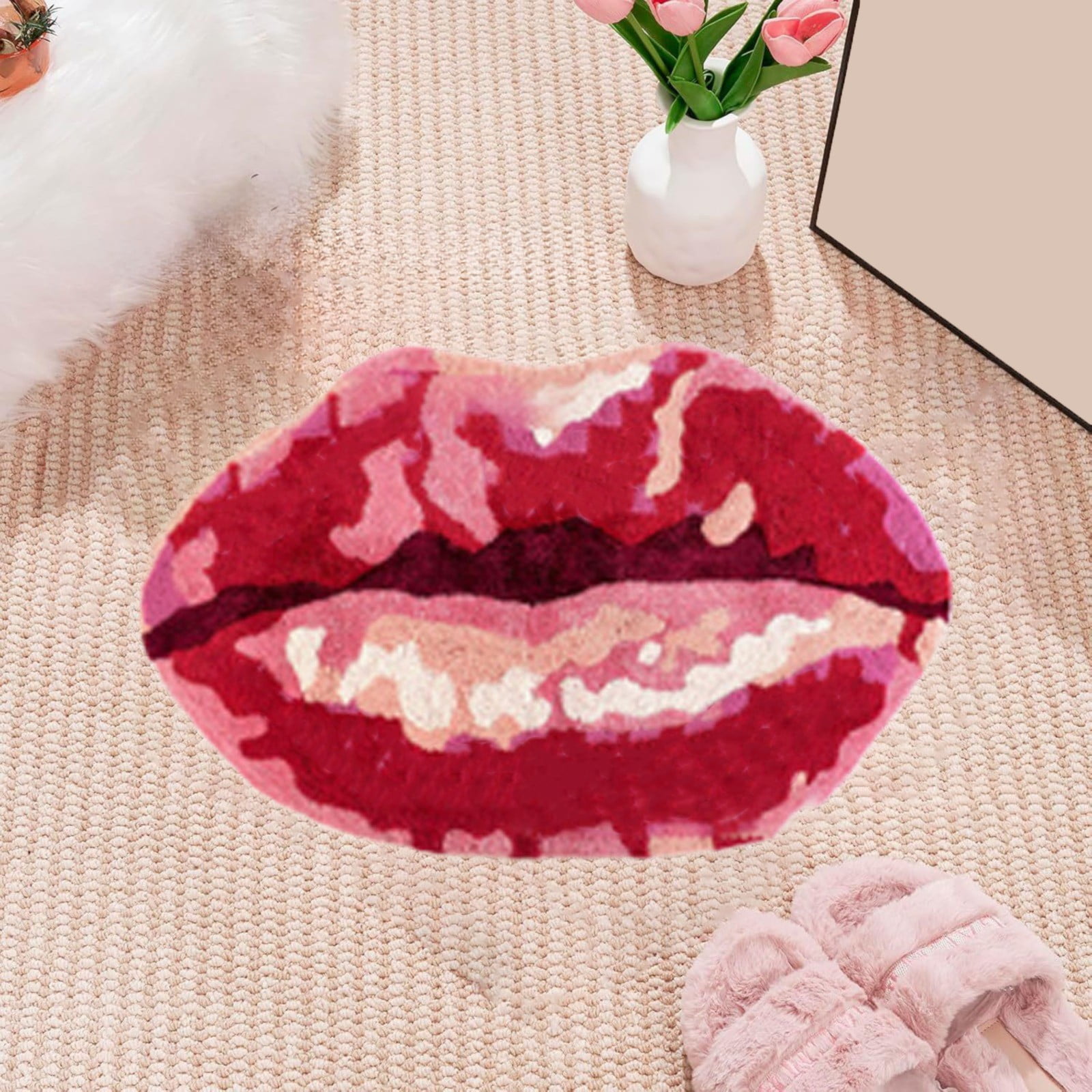Area Rugs,Valentine's Day Lip Shaped Carpet Valentine's Day Bathroom ...