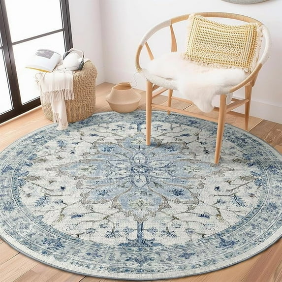 Area Rugs Washable Non-Slip, Floral Vintage Distress Print Pattern ...