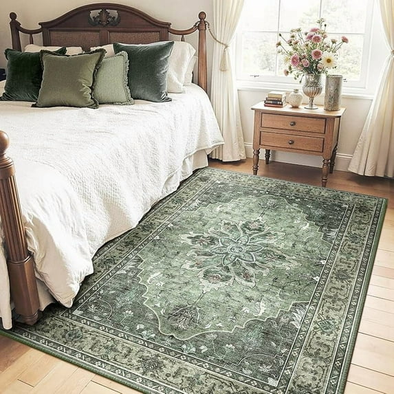 Area Rugs Washable Non-Slip, Floral Vintage Distress Print Pattern ...