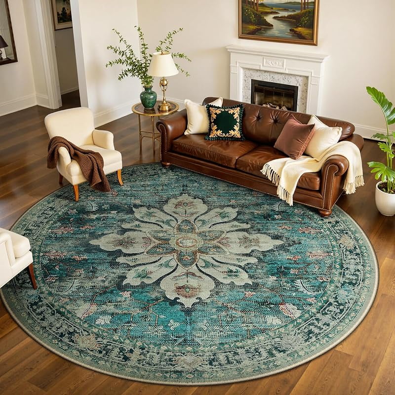 Area Rugs Washable Non-Slip, Floral Vintage Distress Print Pattern ...