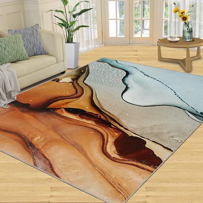 Area Rugs Washable Rug Distressed Liquid Marble Texture Gradient Color ...