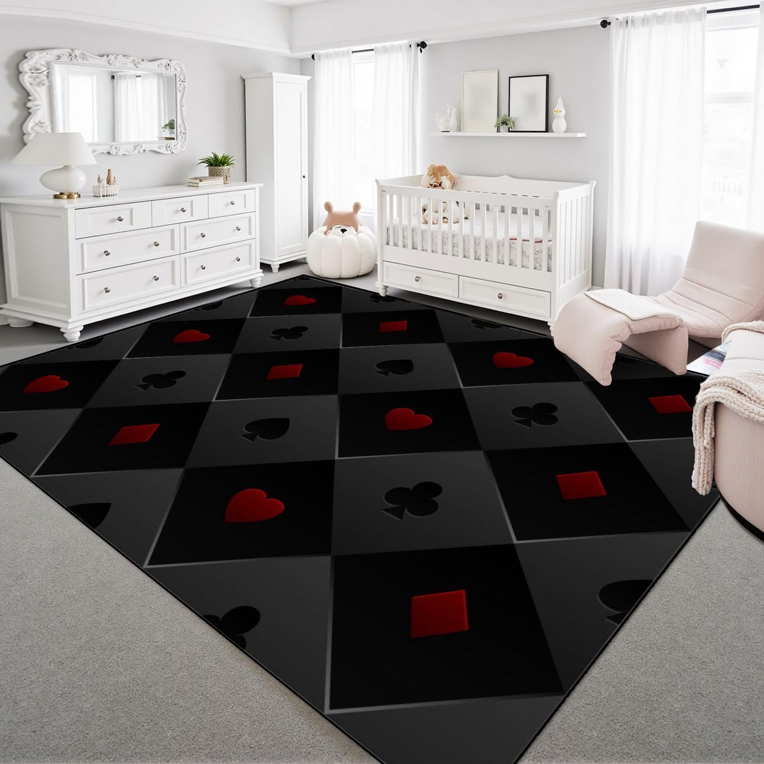 Area Rugs Washable Rug For Living Room Black Red Seamless Fabric Poker ...